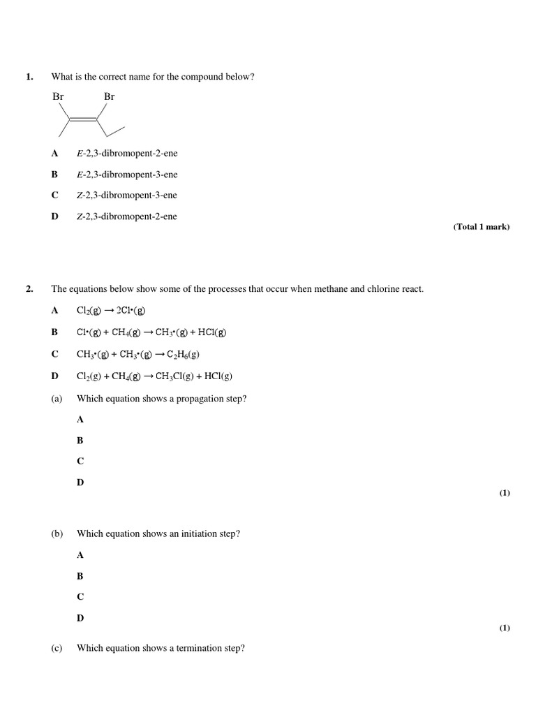 Organic Chemistry Worksheet | PDF | Combustion | Propane