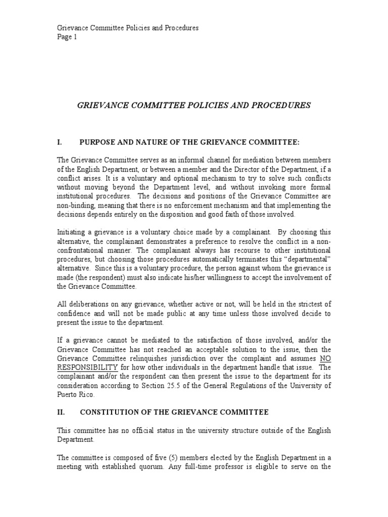Grievance Committee Policies and Procedures | PDF | Mediation | Complaint