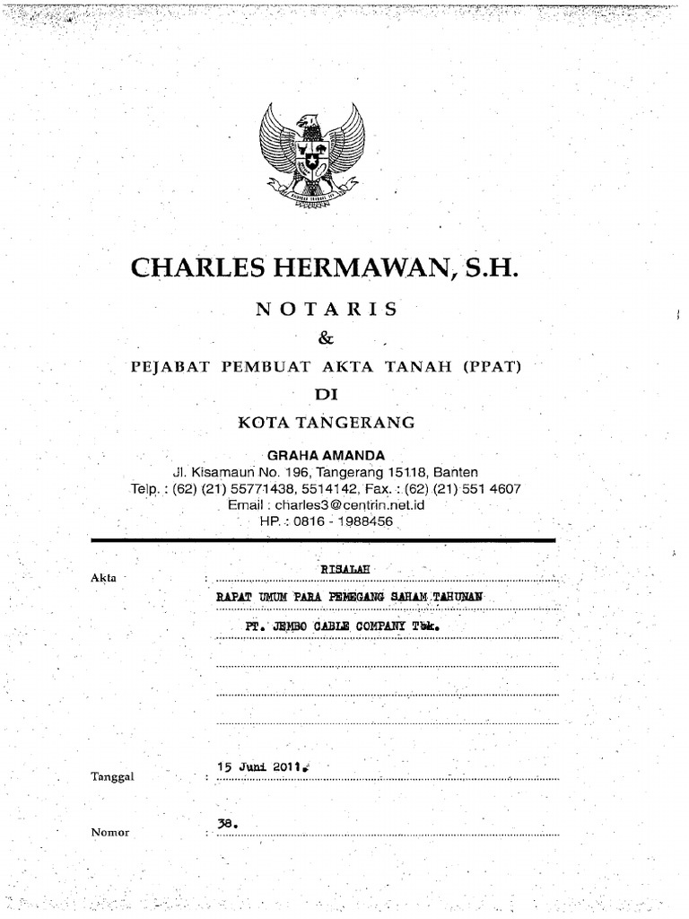 Akta Risalah RUPS JECC No.38 Tanggal 15 Juni 2011 | PDF