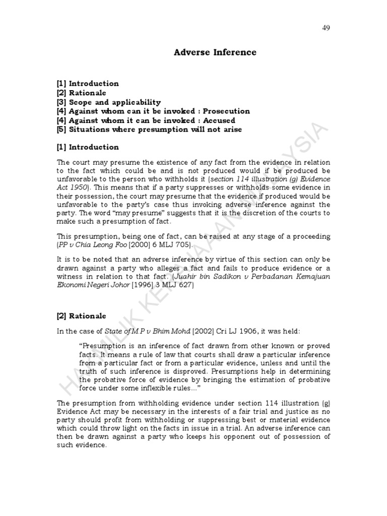 114 (G) Adverse Inference | PDF | Burden Of Proof (Law) | Evidence (Law)