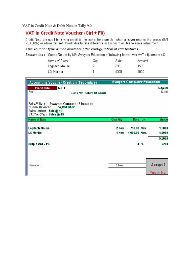 VAT in Credit Note & Debit Note in Tally 9.0 | PDF