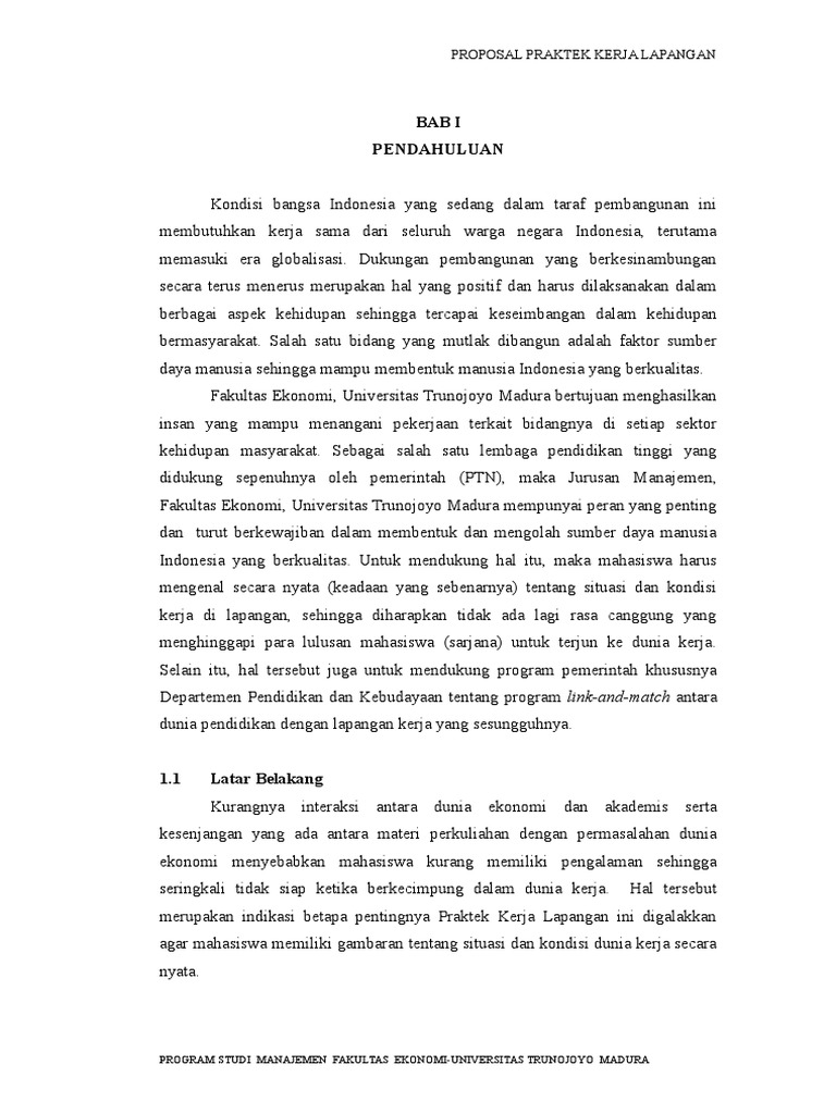 Contoh Proposal Magang Mahasiswa | PDF