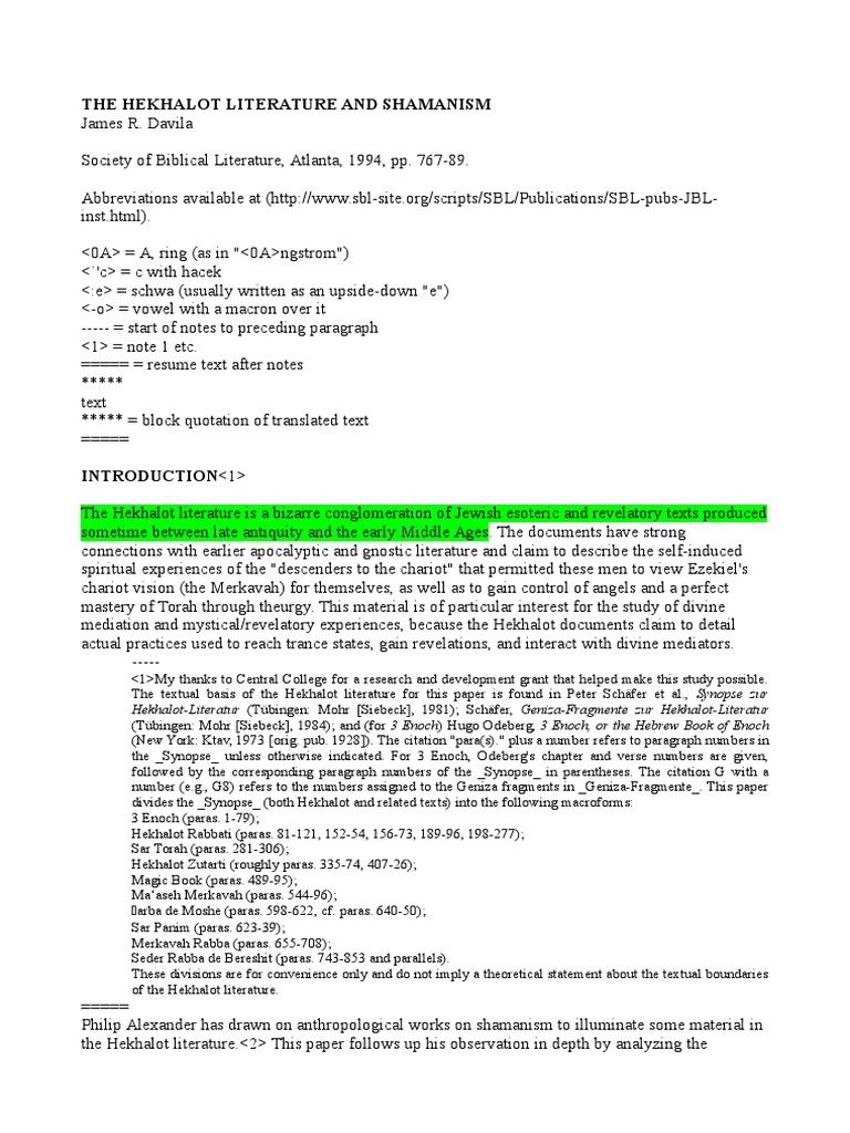 Davila - The Hekhalot Literature and Shamanism | PDF | Mysticism ...