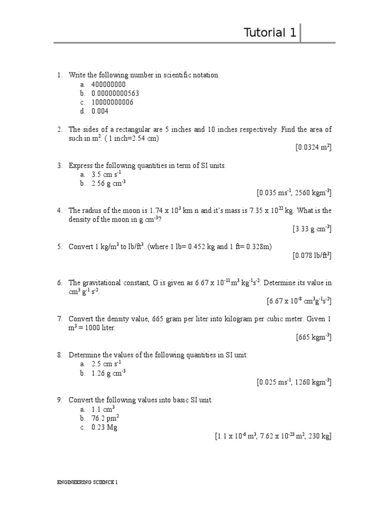 Density and Unit Conversions Tutorial | PDF