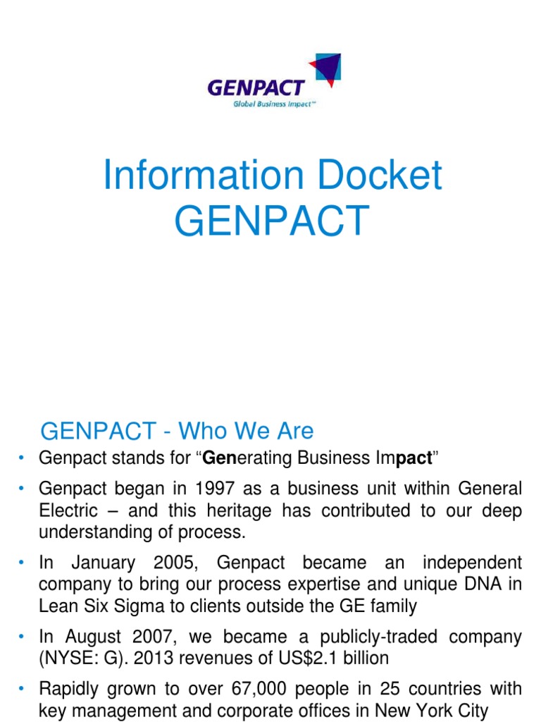 Genpact Company Overview Docket | PDF | Business Process Outsourcing | Business Process