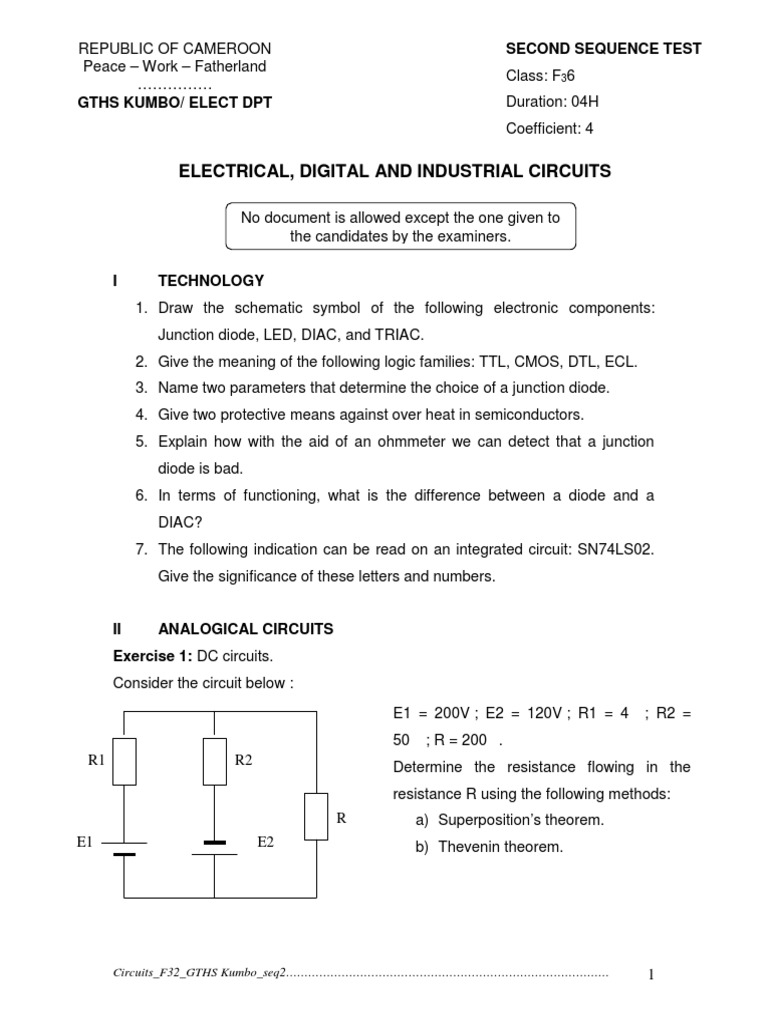Electrical, Digital and Industrial Circuits: Second Sequence Test | PDF ...