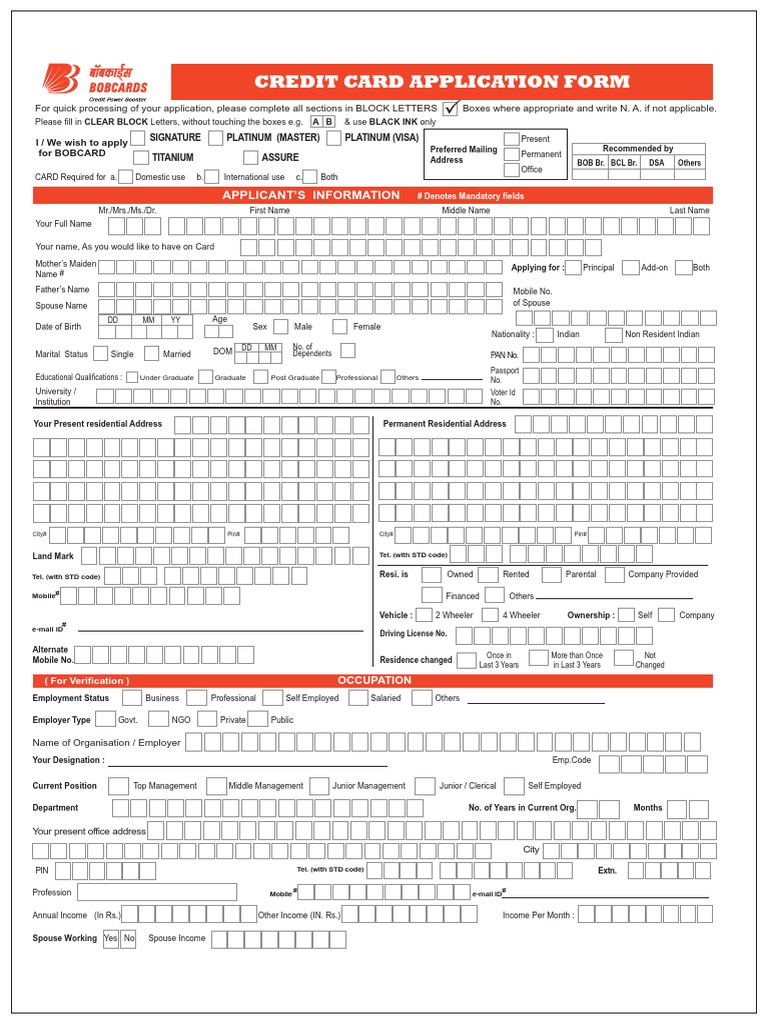 Credit Card Application Form: Applicant'S Information | PDF | Credit ...