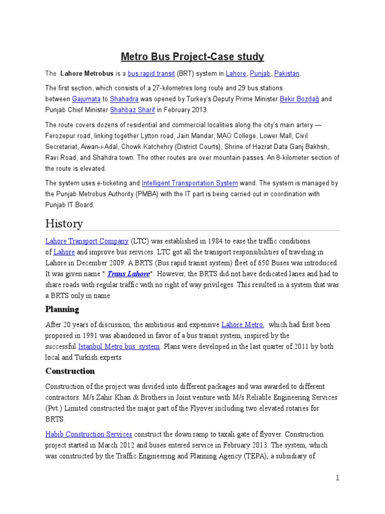 Metro Bus Project-Case Study | PDF | Land Transport | Bus Transport