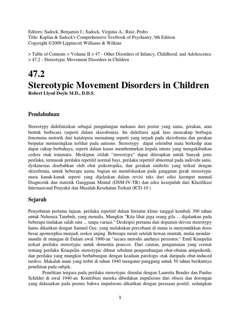 Stereotypic Movement Disorders in Children | PDF