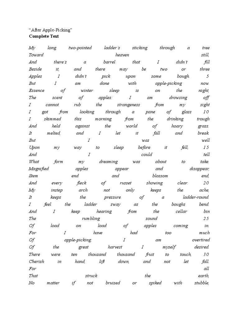 After Apple Picking | PDF | Poetry | Rhyme
