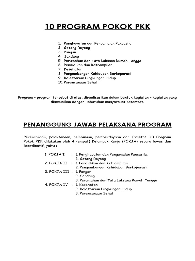10 Program Pokok PKK untuk Masyarakat | PDF | Karier & Perkembangan ...