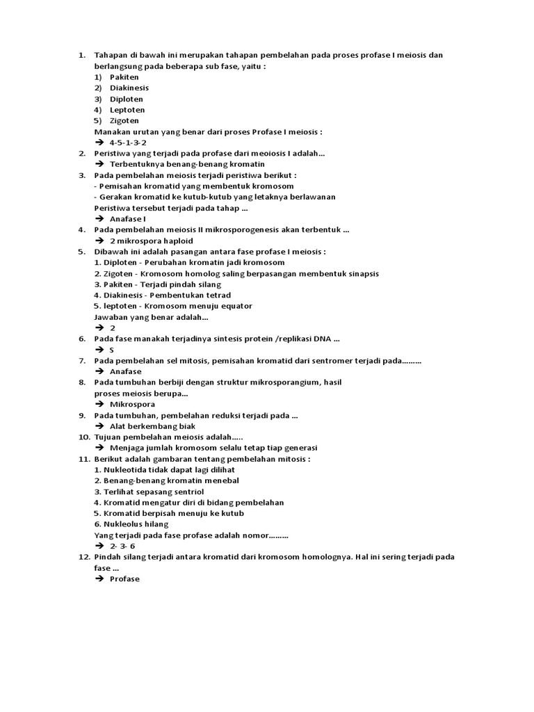 Soal Latihan Biologi (Pembelahan Sel) | PDF