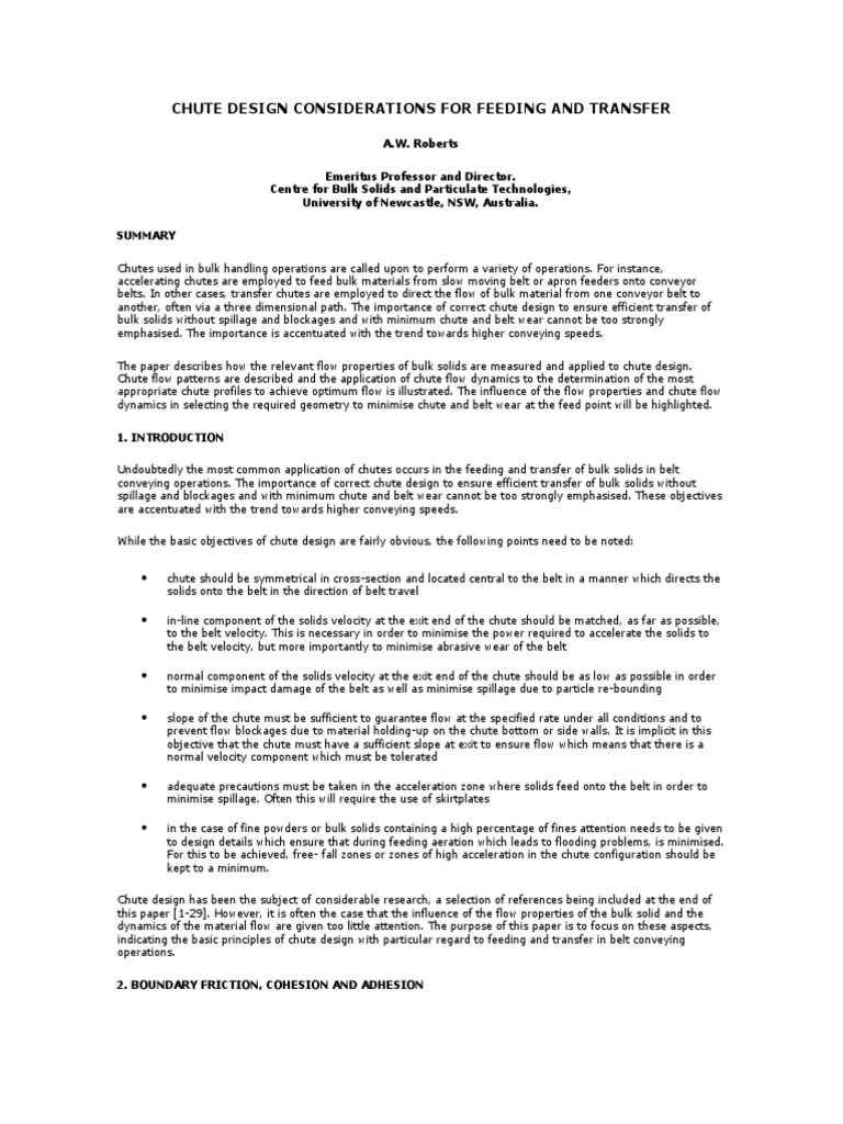 Chute Design for Bulk Material Transfer | PDF | Wear | Stress (Mechanics)