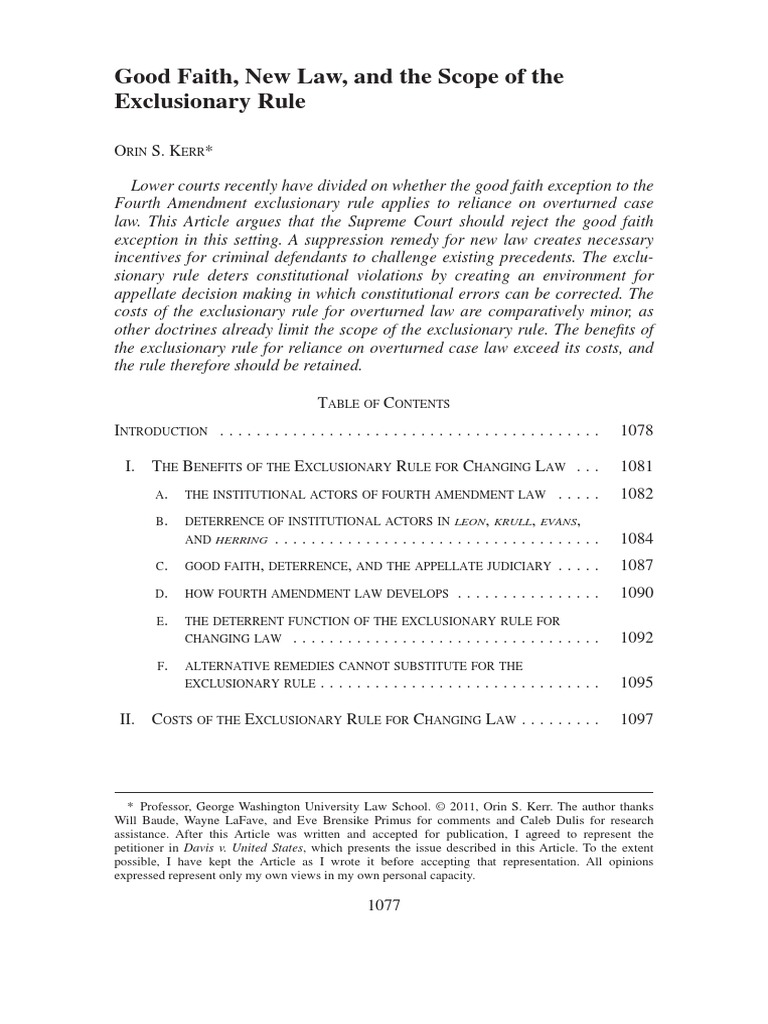 Scope of Exclusionary Rule | Exclusionary Rule | Fourth Amendment To ...