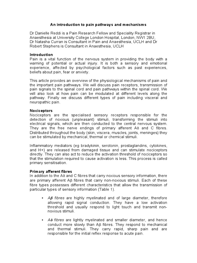 Pain Pathways Introduction | Download Free PDF | Pain | Stimulus ...