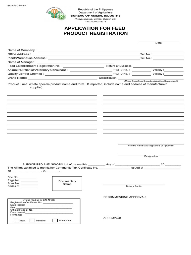 BAI-AFSD-4 Certificate of Feed Product Registration (CFPR) | PDF