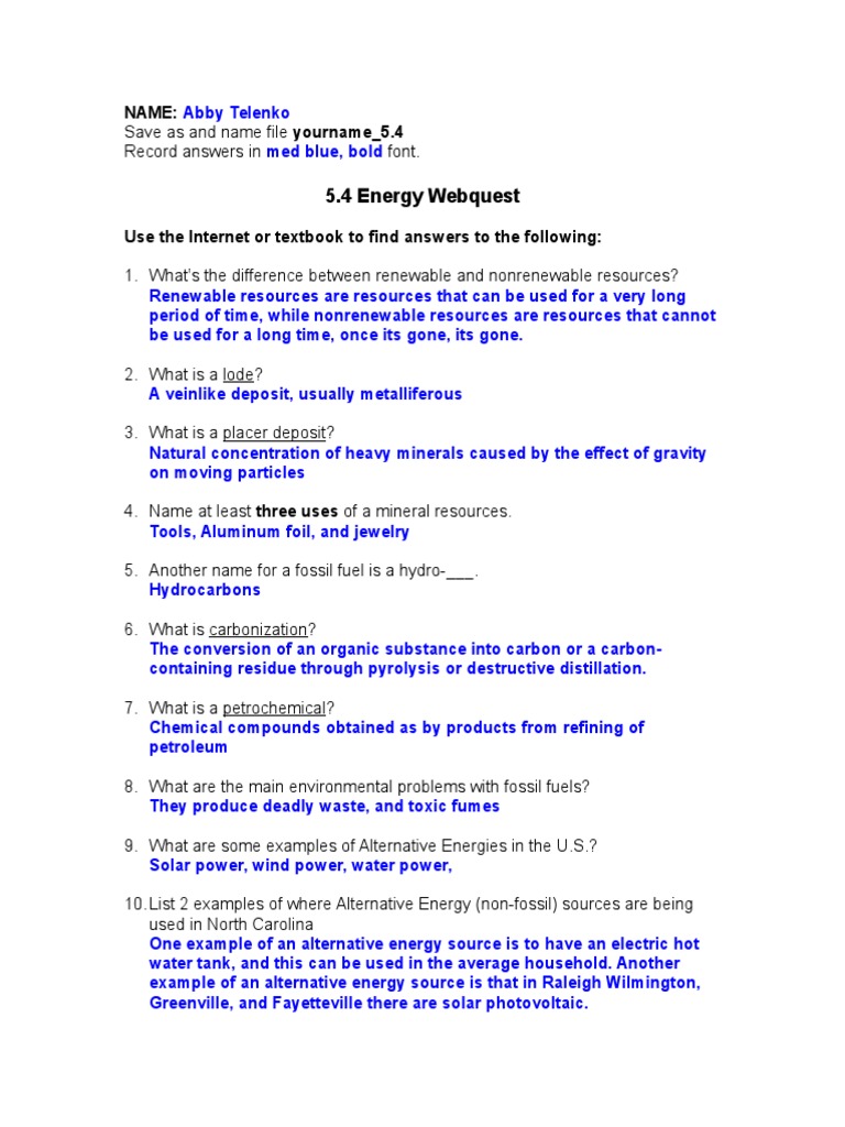 5 4 Energy Webquest | PDF