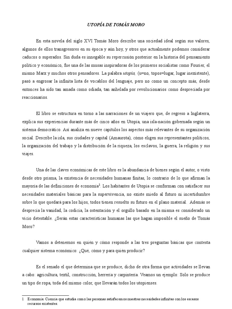 Utopía de Tomás Moro: Sociedad Ideal | PDF | utopía | Economias