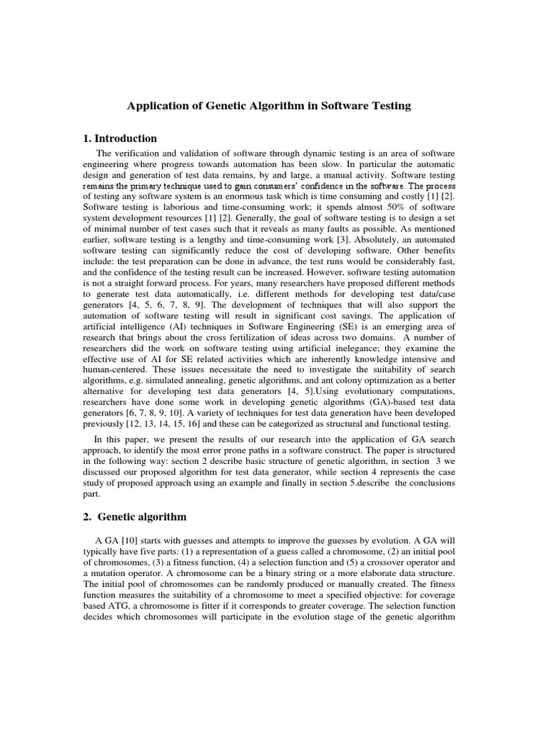 Application Of Genetic Algorithm In Software Testing Pdf Genetic Algorithm Software Testing