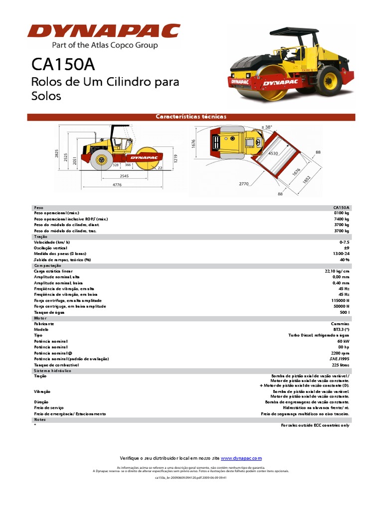 Rolos Dynapac CA150A: Especificações Técnicas | PDF