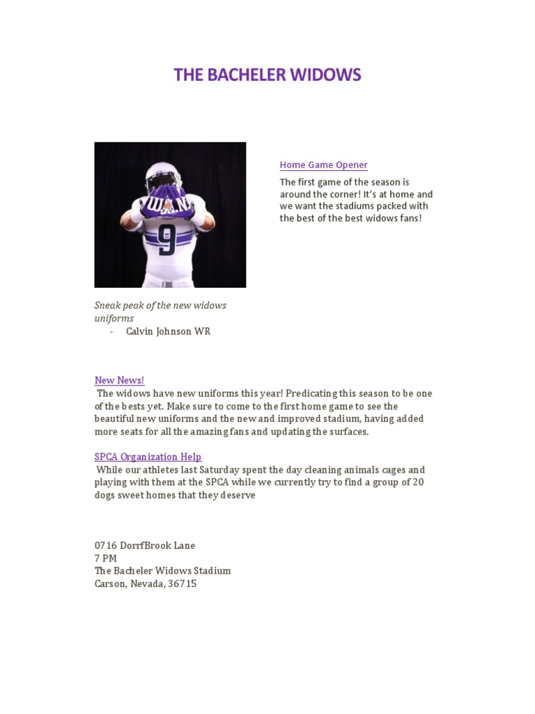 The Bacheler Widows Magzine Ad | PDF | Sports & Recreation
