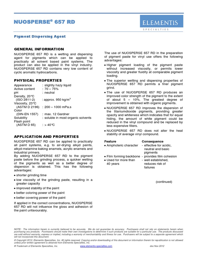 Elementis Nuosperse 657 RD Tds | PDF | Pigment | Paint