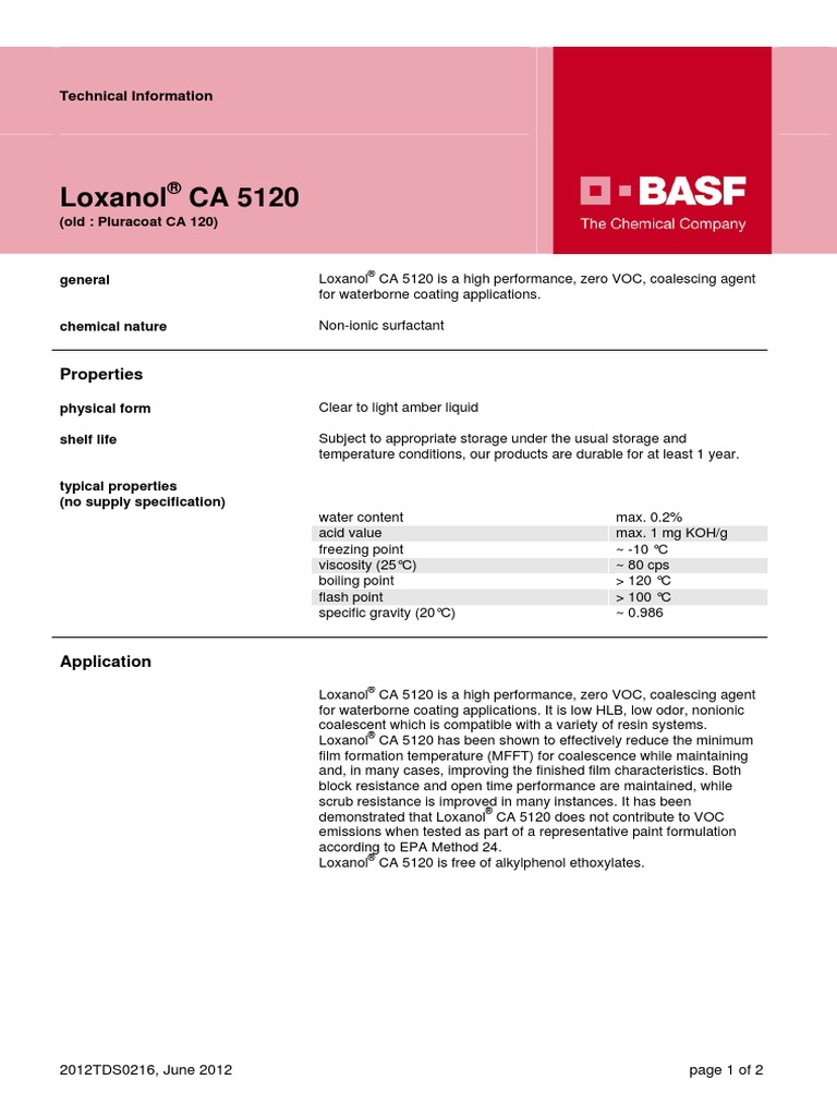 Loxanol CA 5120 | PDF | Volatile Organic Compound | Safety
