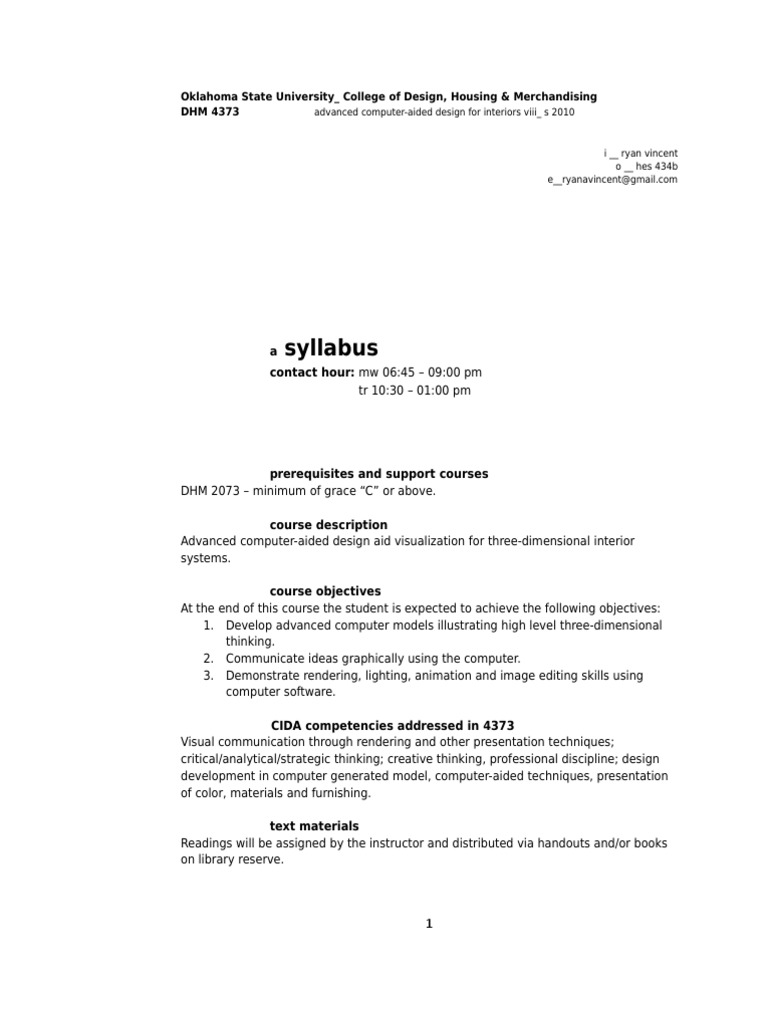 Advanced CAD for Interior Design Syllabus | PDF | Autodesk Revit ...