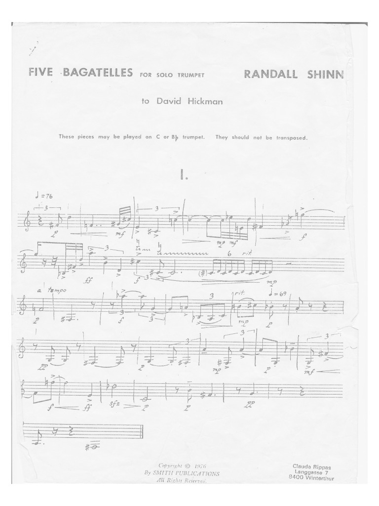 Sem Acompanhamento Shinn, Randall Five Bagatelles For Trumpet Solo | PDF