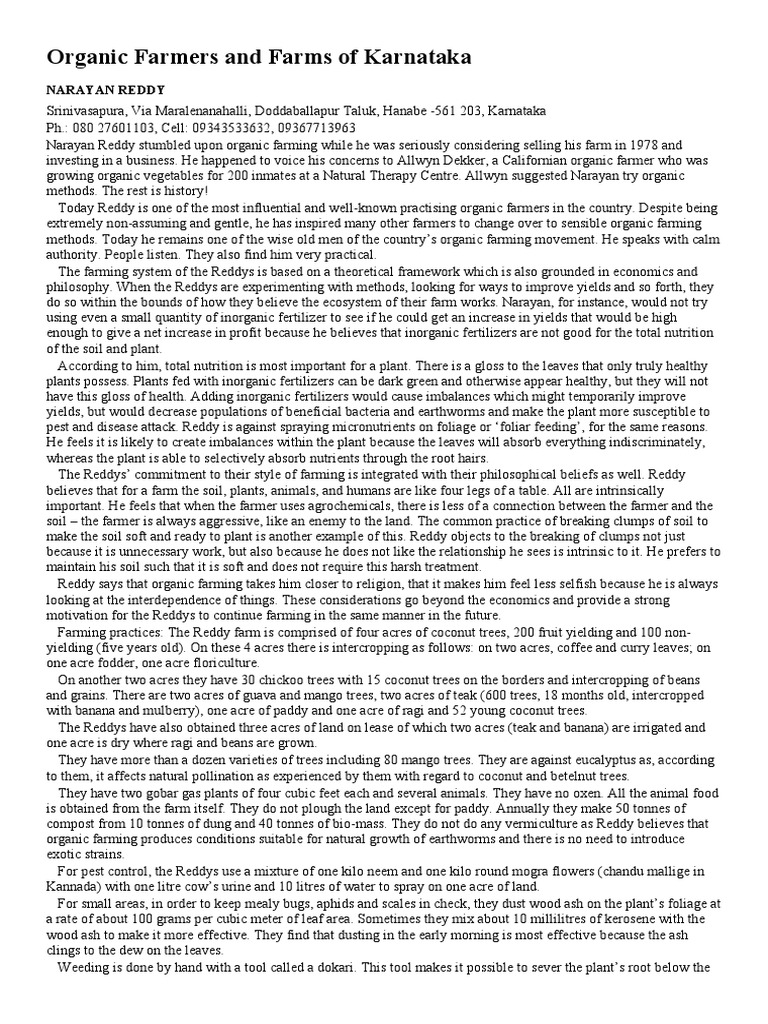 Organic Farmers and Farms of Karnataka | PDF | Organic Farming | Manure