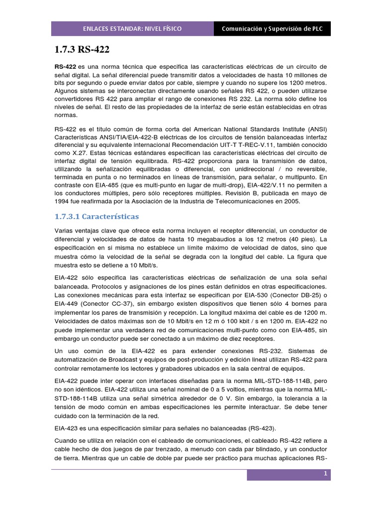 RS 422 | PDF | Protocolos de capa física | Hardware de la computadora
