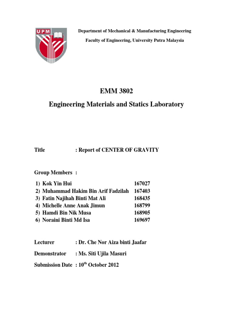 Center of Gravity Lab Report | PDF | Center Of Mass | Density