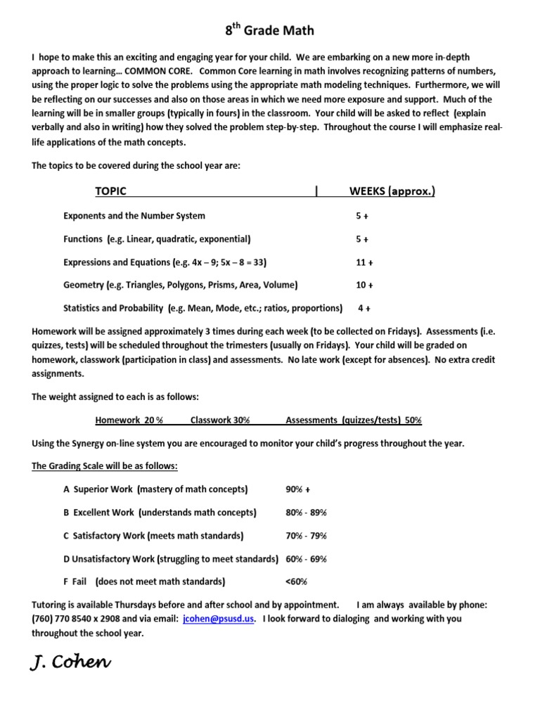 Topic WEEKS Approx 8 Grade Math PDF