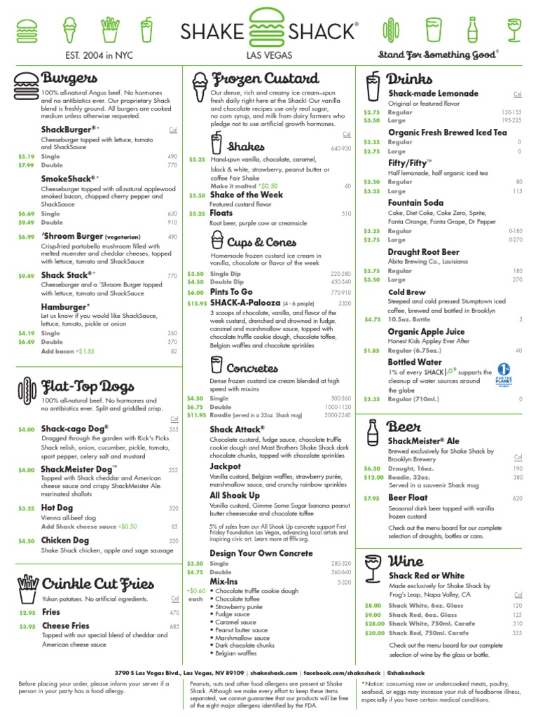 Shake Shack Las Vegas Menu | PDF | Hamburgers | Food Allergy