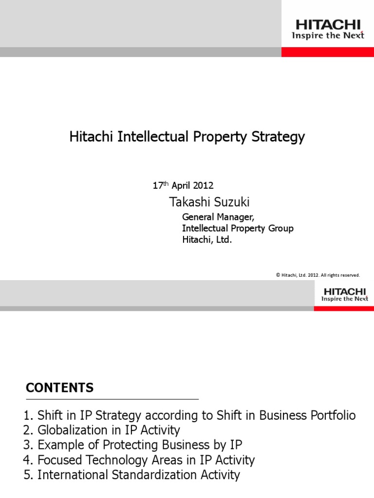 Hitachi Intellectual Property Strategy: Takashi Suzuki | PDF | Iso/Iec ...