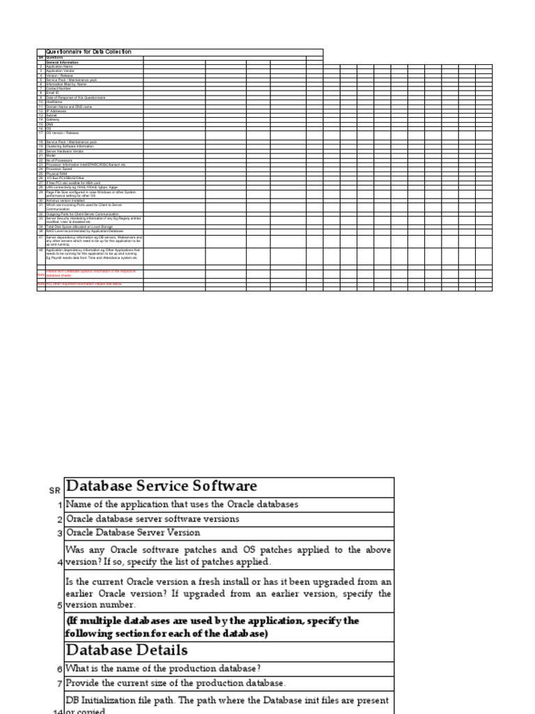 Questionnaire For Data Collection Sr Questions General Information Pdf Databases Oracle