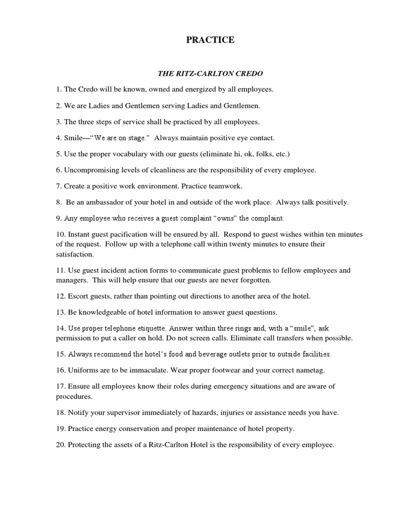 Practice: The Ritz-Carlton Credo | PDF