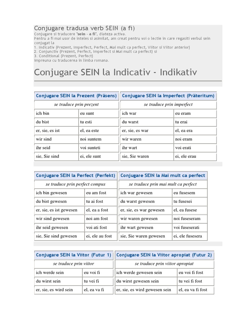 Conjugarea Verbelor Germana