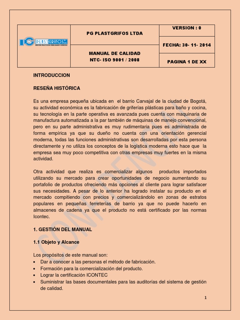 Formato Manual de Calidad | PDF | Calidad (comercial) | Industrias