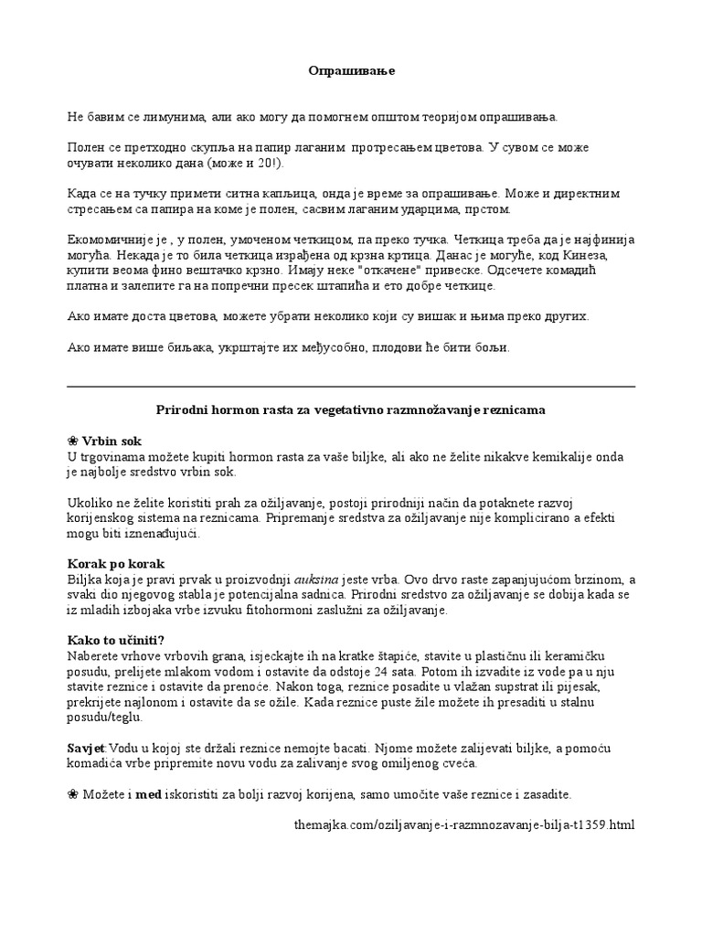 Prirodni Hormon Rasta Za Vegetativno Razmnožavanje Reznicama | PDF