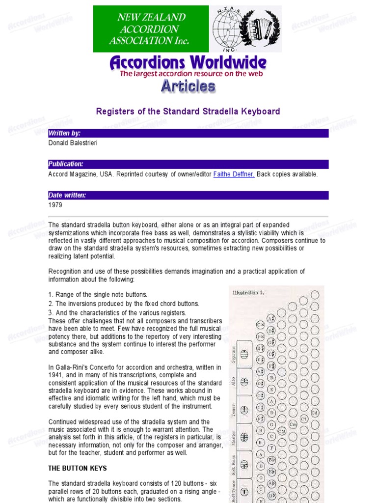 Registers of The Standard Stradella Keyboard | PDF | Chord (Music) | Clef