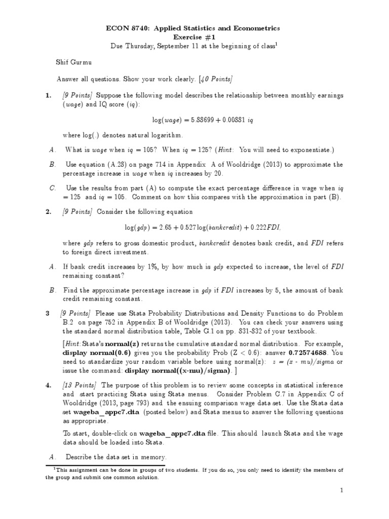 Econometrics Assignment | PDF | Logarithm | Econometrics