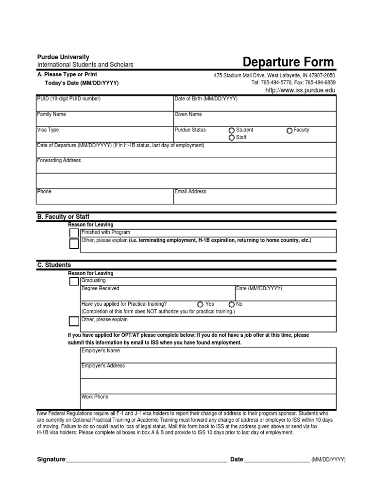Departure Form: International Students and Scholars | PDF | Business ...