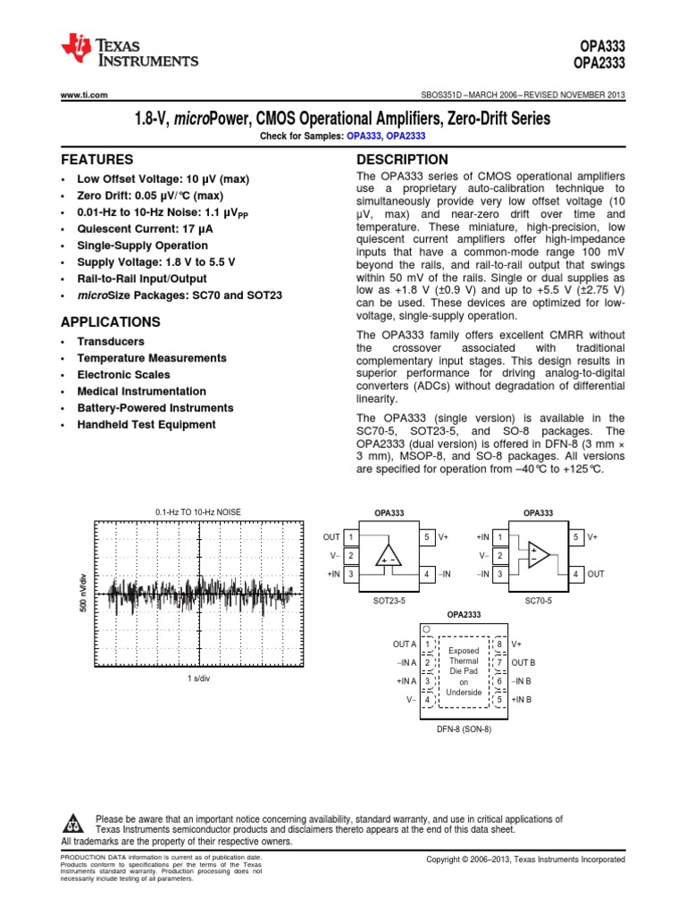 Opa 2333 | PDF | Electromagnetic Interference | Operational Amplifier