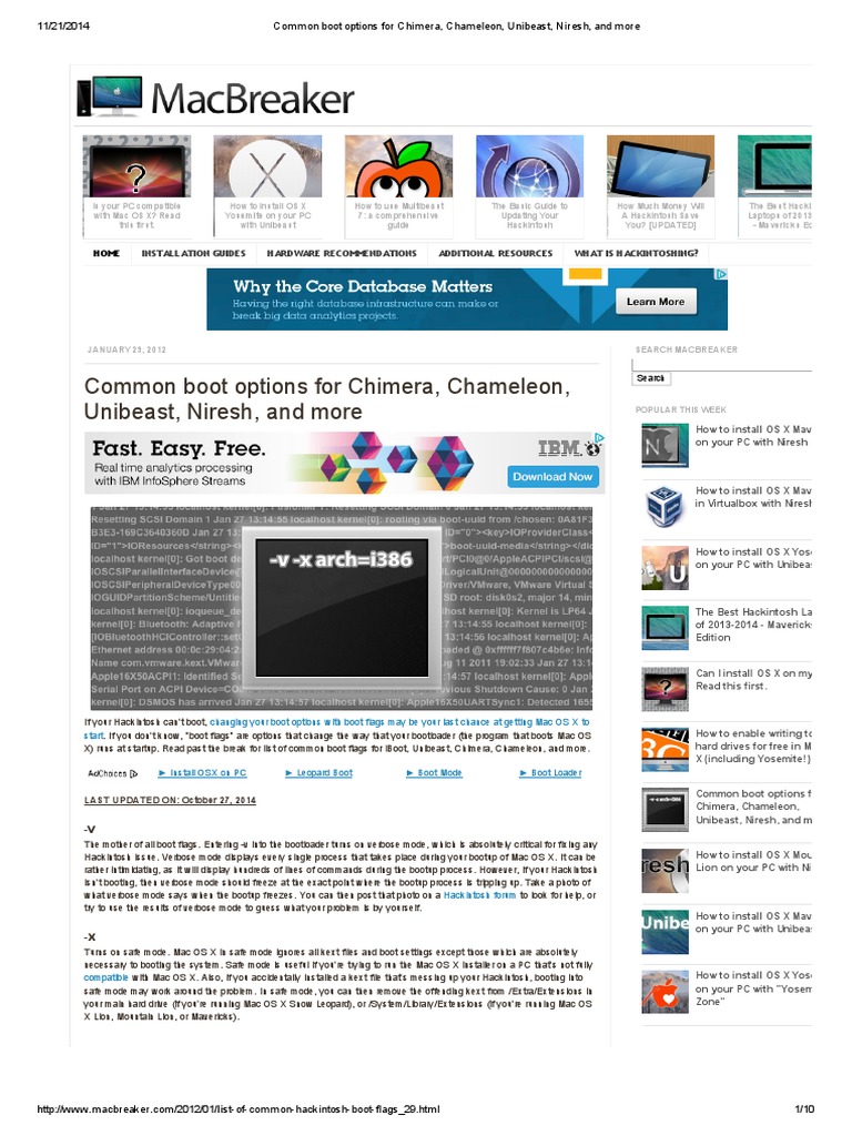 Common Boot Options For Chimera, Chameleon, Unibeast, Niresh, and More | PDF | Mac Os | Booting