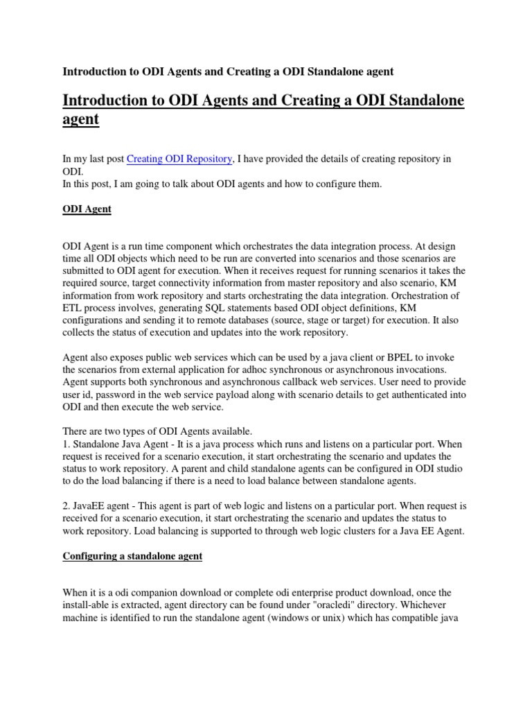 Introduction To ODI Agents and Creating A ODI Standalone Agent | PDF | Directory (Computing ...