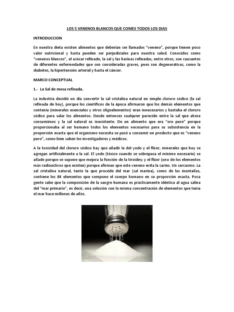 Los 5 Venenos Blancos Que Comes Todos Los Dias | PDF | sal | Cereales