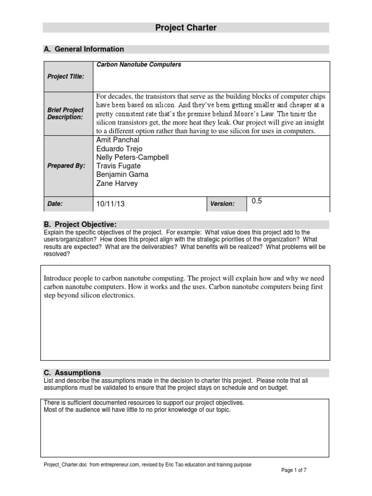 Project Charter Template | PDF | Project Management | Computing