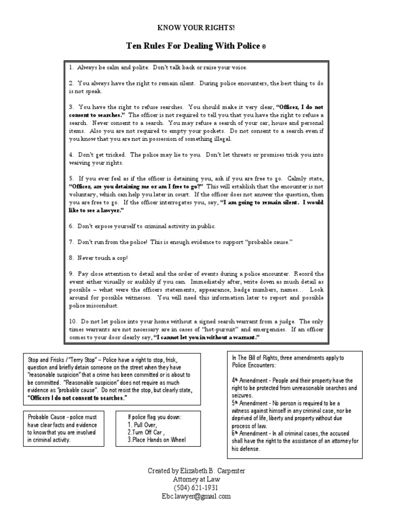 10 Rules for Dealing With the Police | Search And Seizure | Reasonable ...