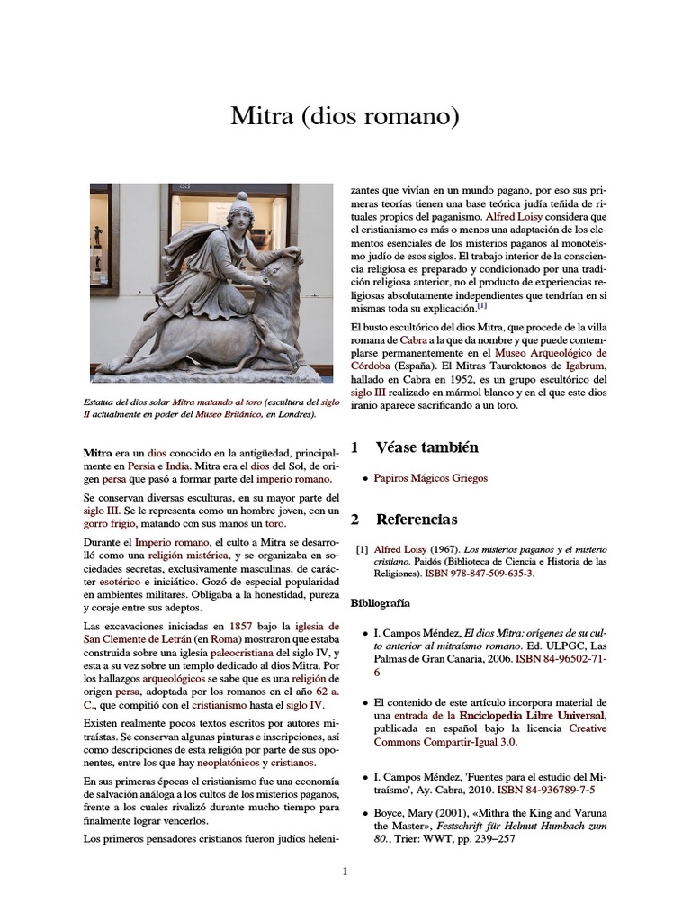 Mitra (Dios Romano) Sol de Origen Indio y Persa | PDF | Deidades ...